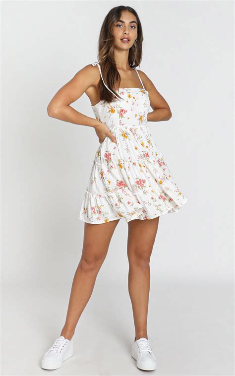 Runway Ready Dress In White Floral Showpo Usa