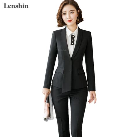Lenshin, формальный Асимметричный серый брючный костюм для женщин ...