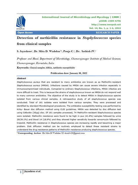 Detection Of Methicillin Resistance In Staphylococcus Species From