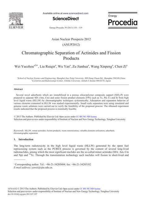 Pdf Chromatographic Separation Of Actinides And Fission Products