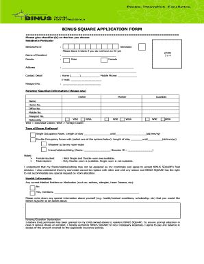 Fillable Online Io Binus Ac BINUS SQUARE APPLICATION FORM Io Binus Ac