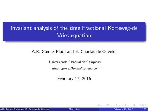 Pdf Invariant Analysis Of The Time Fractional Korteweg De Vries Equation