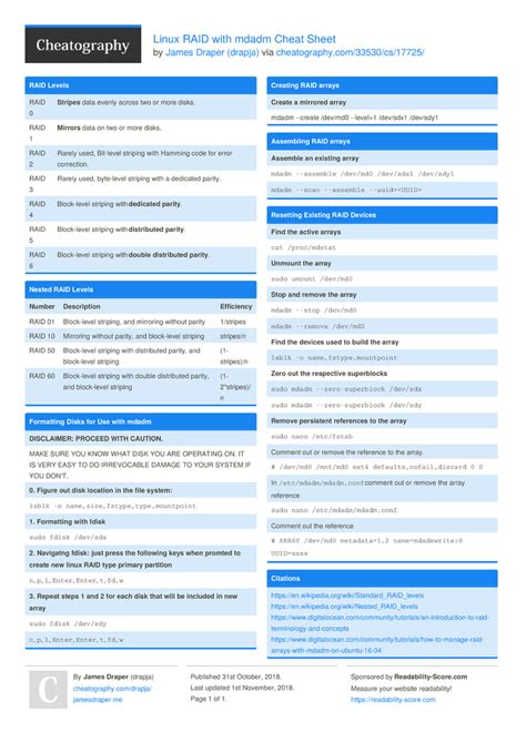 Linux Raid With Mdadm Cheat Sheet By Drapja Download Free From