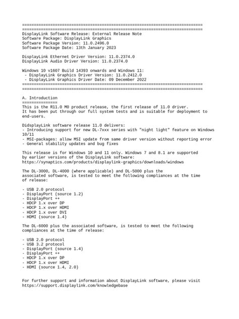 displaylink usb graphics software for windows11 0 m0 release notes