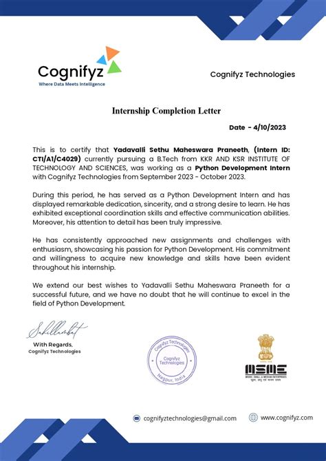Sethu Yadavalli On Linkedin Internshipcomplete Cognifyztechnologies