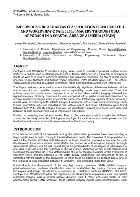 Pdf Impervious Surface Areas Classification From Geoeye 1 And Worldview 2 Satellite Imagery