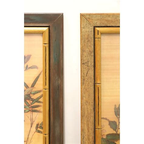 Mid 20th Century Japanese Faux Bamboo Framed Bird Prints Pair Chairish