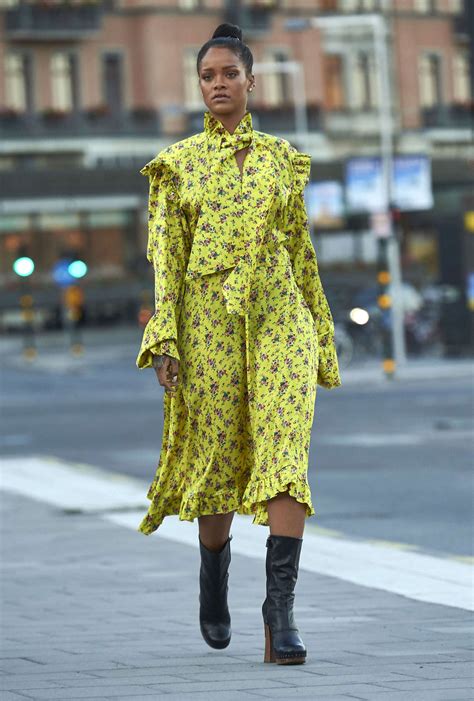 Rihanna In Yellow Dress 15 Gotceleb
