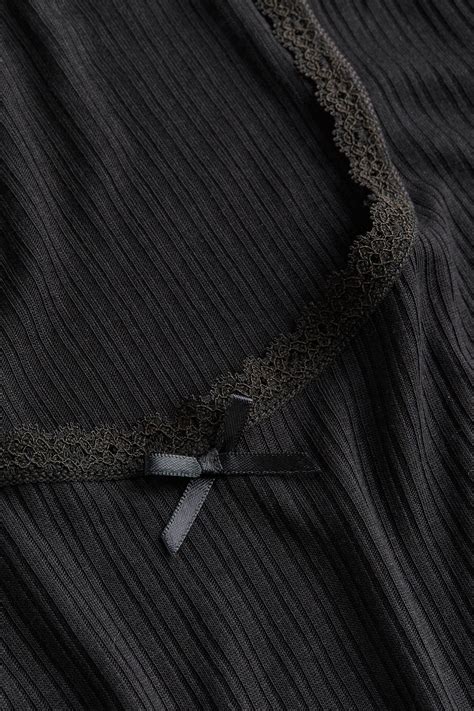 Lace Trimmed Ribbed Top Black Ladies Handm Gb