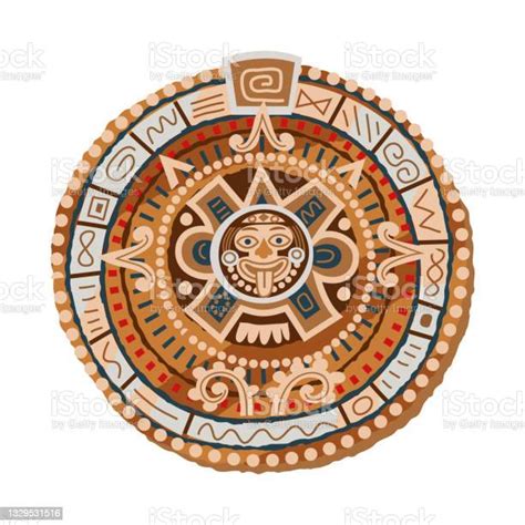 마야 전통 달력 멕시코 벡터 일러스트의 고대 문명 아이콘 흰색 배경에 고립 된 장식 요소와 표지판둥근 돌 의식과 전통 0명에 대한 스톡 벡터 아트 및 기타 이미지 Istock