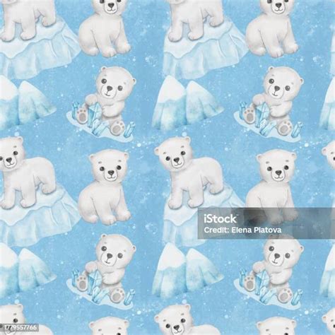 귀여운 북극 아기 곰과 완벽 한 패턴입니다 수채화 만화 손으로 그린 유치한 패턴 아이 또는 신생아 0명에 대한 스톡 벡터 아트 및 기타 이미지 Istock