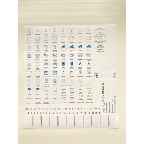 Consumer Unit Circuit Designation Labels 1 Sheet