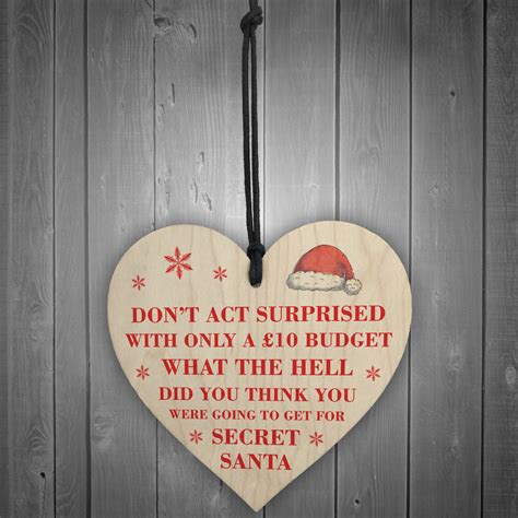Funny Secret Santa T Present Wood Heart Secret Santa T