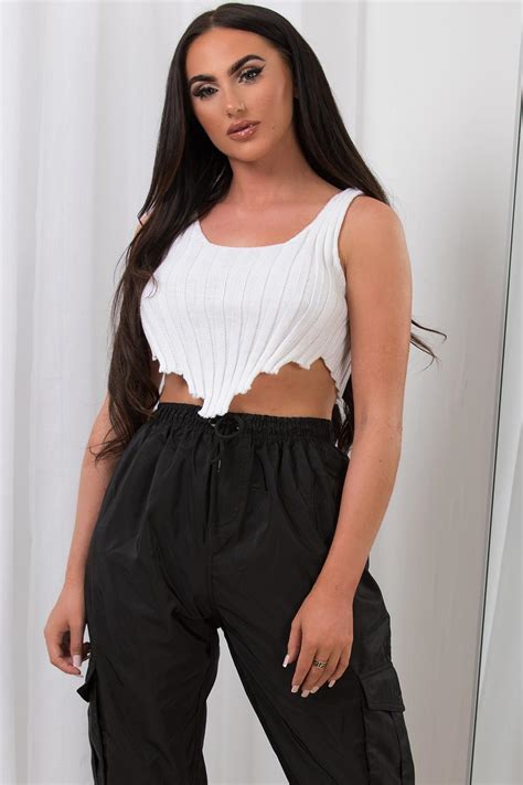 Rib Knit Crop Corset Top White Festival Outfit Uk