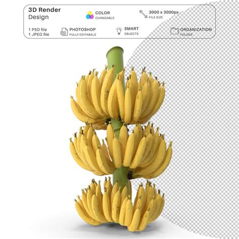 현실적인 익은 노란 바나나 클러스터 3d 모델 신선한 제품 디자인을 위한 상세한 Psd 파일 프리미엄 Psd 파일