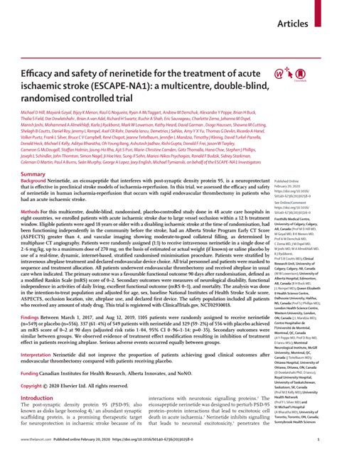 Pdf Efficacy And Safety Of Nerinetide For The Treatment Of Acute