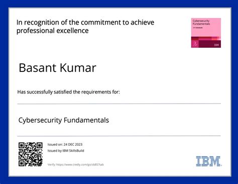 Ibm Skillsbuild Cyber Security Fundamental Certificate Basant Kumar