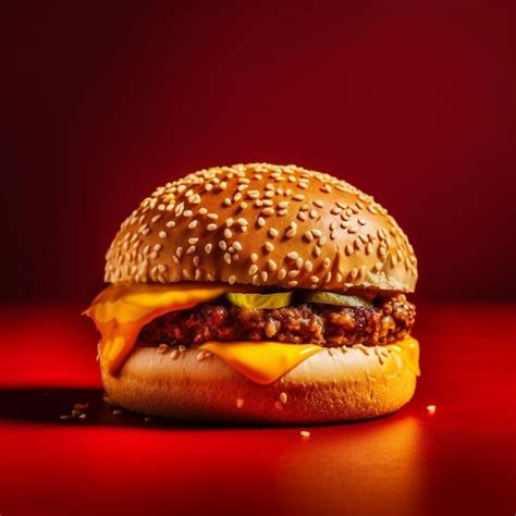 Premium Ai Image Burger On A Red Background