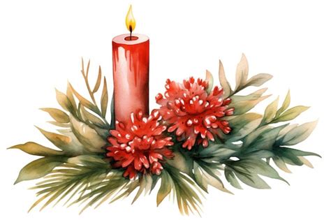 Premium Ai Image Watercolor Christmas Candle Clipart Ai Generated