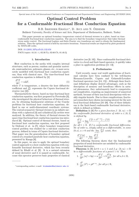 Pdf Optimal Control Problem For A Conformable Fractional Heat