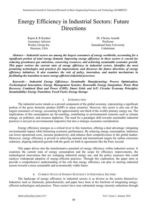 PDF Energy Efficiency In Industrial Sectors Future Directions