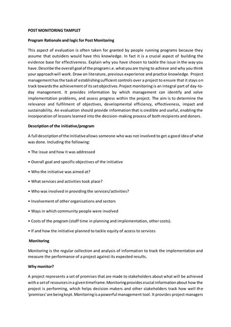 Program Rationale And Logic For Post Monitoring Pdf
