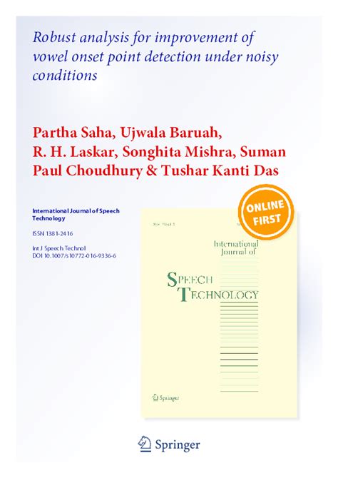 pdf robust analysis for improvement of vowel onset point detection