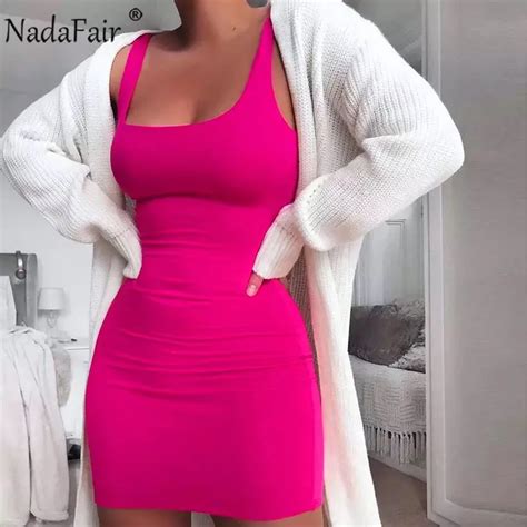 Nadafair Summer Mini Bodycon Dresses Women Sleeveless Solid Basic Tank