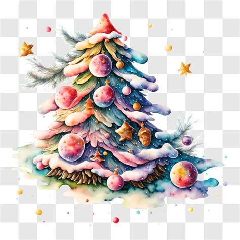 Baixe Árvore de Natal em Aquarela Enfeites Coloridos e Flocos de