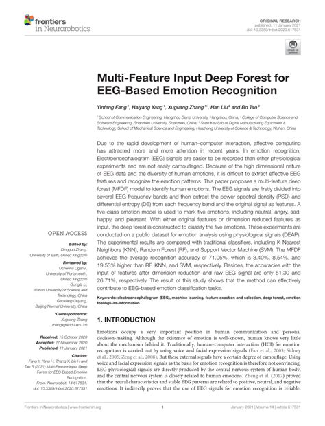 pdf multi feature input deep forest for eeg based emotion recognition