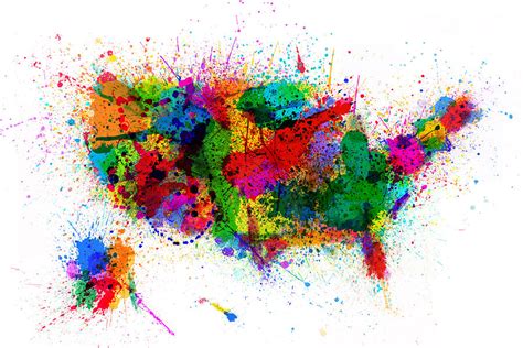 United States Paint Splashes Map Digital Art By Michael Tompsett Fine