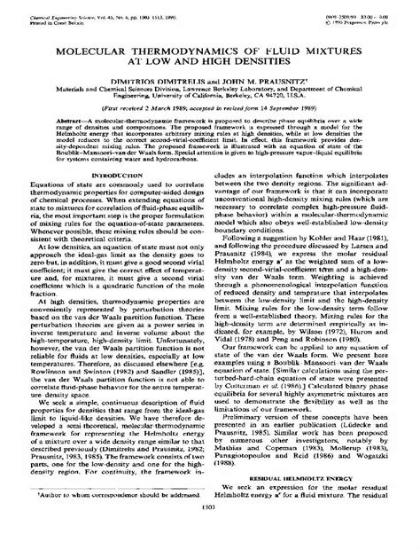 Pdf Molecular Thermodynamics Of Fluid Mixtures At Low And High