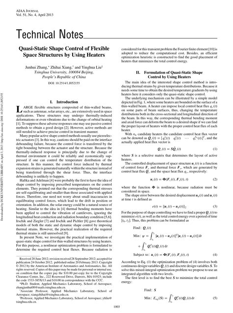 Pdf Quasi Static Shape Control Of Flexible Space Structures By Using Heaters
