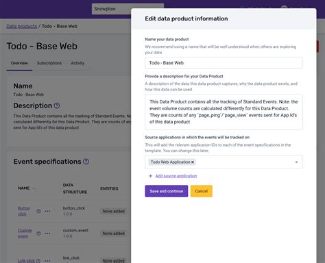 create a base data product snowplow documentation