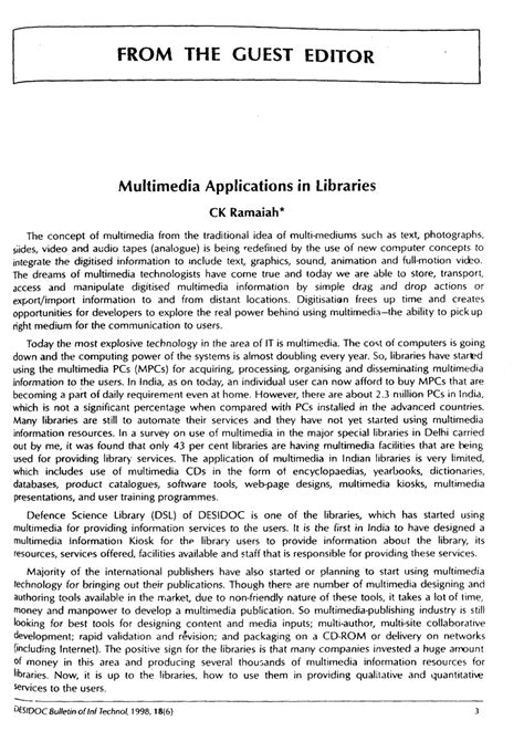 Pdf Guest Editorial Multimedia Applications In Libraries