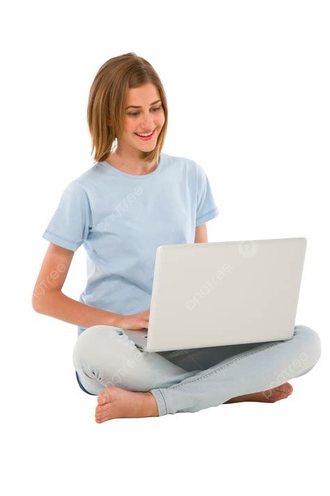 Fondo Adolescente Usando Laptop Sonrisa Comunicación Sonriendo Foto E