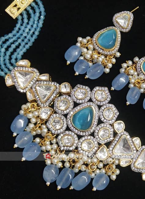Light Blue Kundan Studded Choker Necklace Set