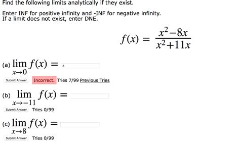 solved find the following limits analytically if they exist