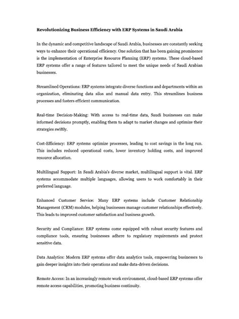 Revolutionizing Business Efficiency With Erp Systems In Saudi Arabia Pdf