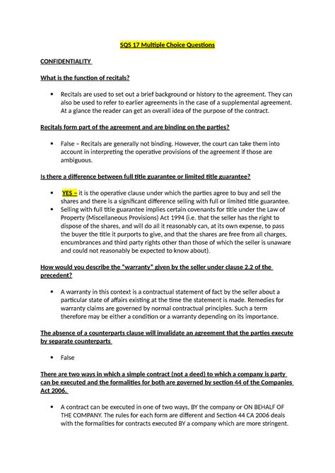 SQS 17 Multiple Choice Questions SQS 17 Multiple Choice Questions