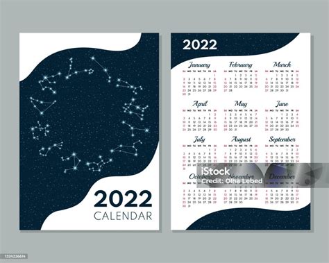 2022 달력 조디악의 별자리달력 컨셉 디자인 주는 일요일에 시작됩니다 벡터 그림입니다 0명에 대한 스톡 벡터 아트 및 기타
