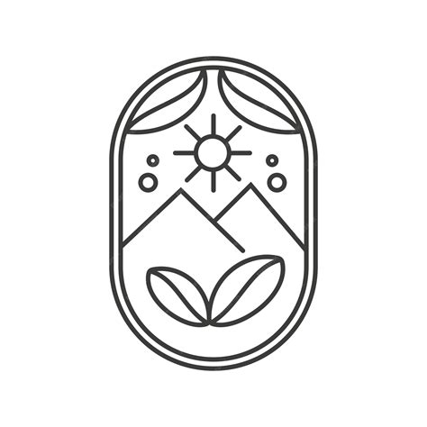 커피 로고 유형 카페 레스토랑 포장 및 커피 비즈니스 프리미엄 디자인 산 배경 햇살 커피 콩에 적합한 미니멀리스트 커피 로고