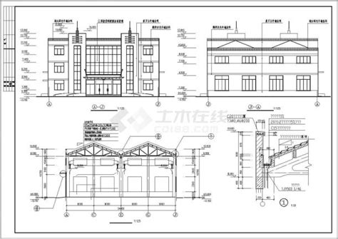 某工厂厂房及办公楼全套建筑cad施工图办公建筑土木在线