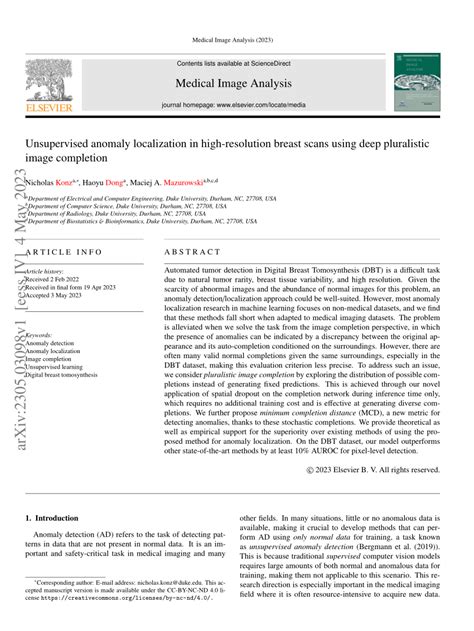 Pdf Unsupervised Anomaly Localization In High Resolution Breast Scans Using Deep Pluralistic