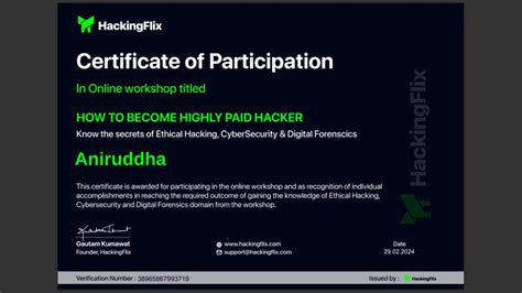 Completed Ethical Hacking Workshop With Hackingflix Aniruddha