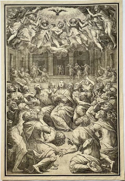 Antique Print Engraving The Pentecost Pinksteren