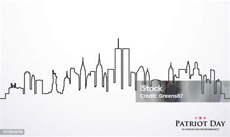 뉴욕시 스카이 라인 원 라인 스타일 애국자의 날 배너 2001년 9월 11일 이전 Nyc 스톡 벡터 일러스트레이션 911 테러