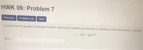 Solved Hwk 06 Problem 7 Previous Problem List Next 1