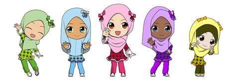 Cara Melukis Kartun Perempuan Bertudung Sketsa Gambar