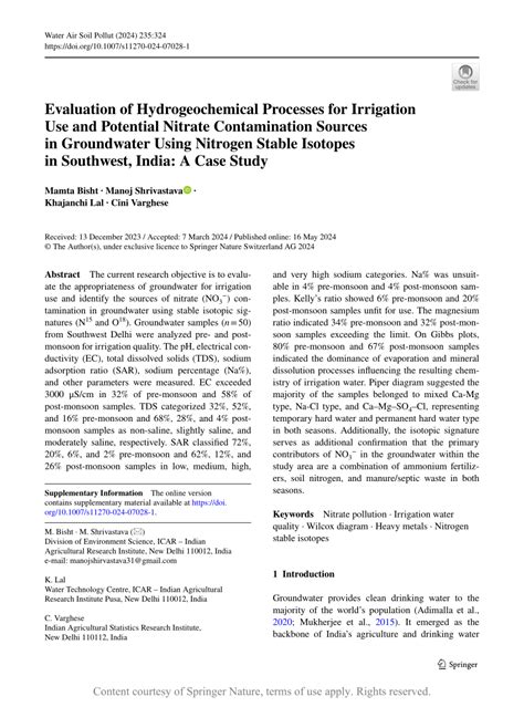 Evaluation Of Hydrogeochemical Processes For Irrigation Use And
